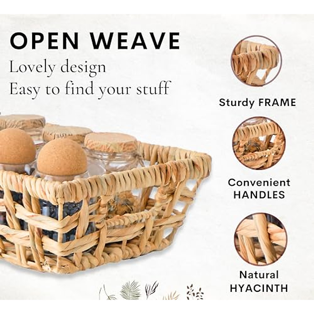 CHI AN HOME Wicker Baskets for Gifts, Set of 2 Hyacinth Shelf Baskets 14 x 11 x 5, Open Weave Baskets for Storage, Wicker Shelf Baskets, Open Weave Woven Snack Baskets for Pantry, Cabinet
