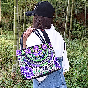 Canvas Floral Hobo Tote Bags for Women Stylish Casual Shoulder Handbag Ethnic Embroidery Purse