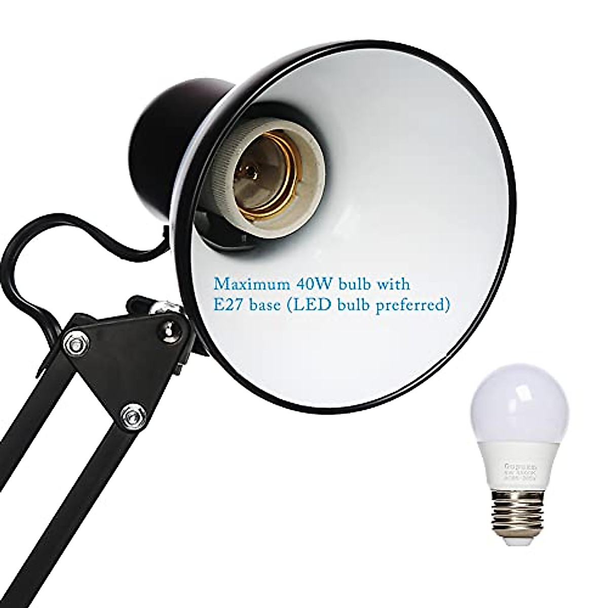 Gupuzm Led Desk Lamp with Clamp - Swing Arm Desk Lamp with 1 LED Cold Light Bulbs 6500K - Folding Table Lamp，Used for Office, Work, Study, Dormitory Reading and Eye Protection Desk Lamp (Black-01)