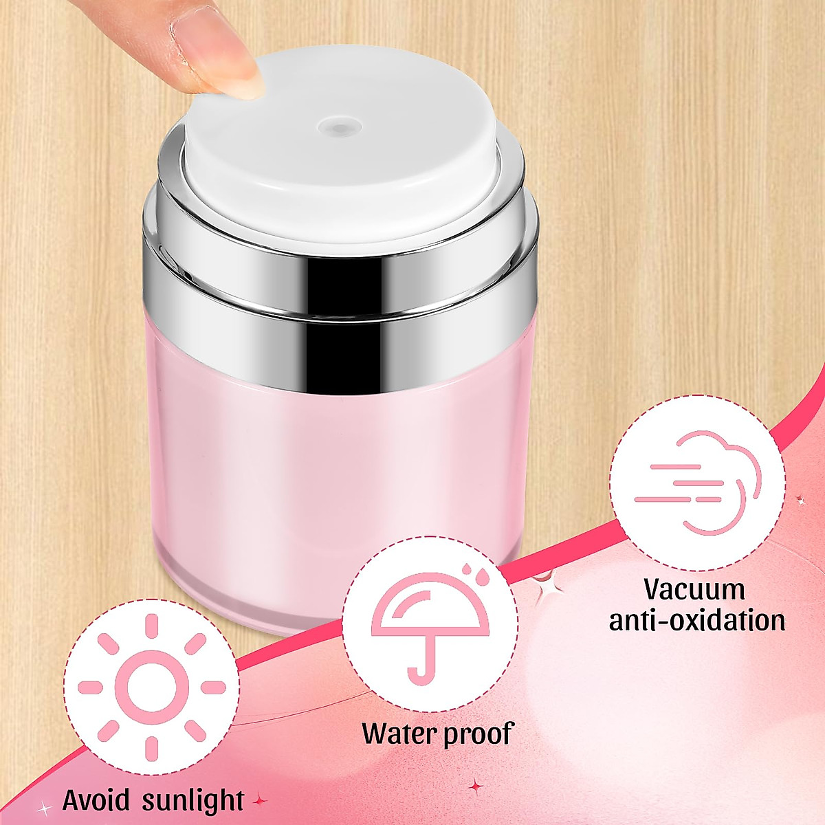 Zhehao 12 Pcs 1 Oz/ 30 ml Airless Pump Jar with Stickers Silicone Spatula Set Refillable Cream Jar Vacuum Bottle Dispenser Portable Empty Cosmetic Container Travel Size Lotion Sample Pot, Pink