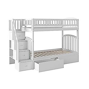 AFI Westbrook Staircase Bunk Twin Over Twin with Turbo Charger and Urban Bed Drawers in White