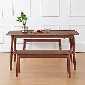 Livinia Aslan 59" Malaysian Oak Rectangular Wooden Dining Table/Large Solid Wood Kitchen Desk (Walnut)