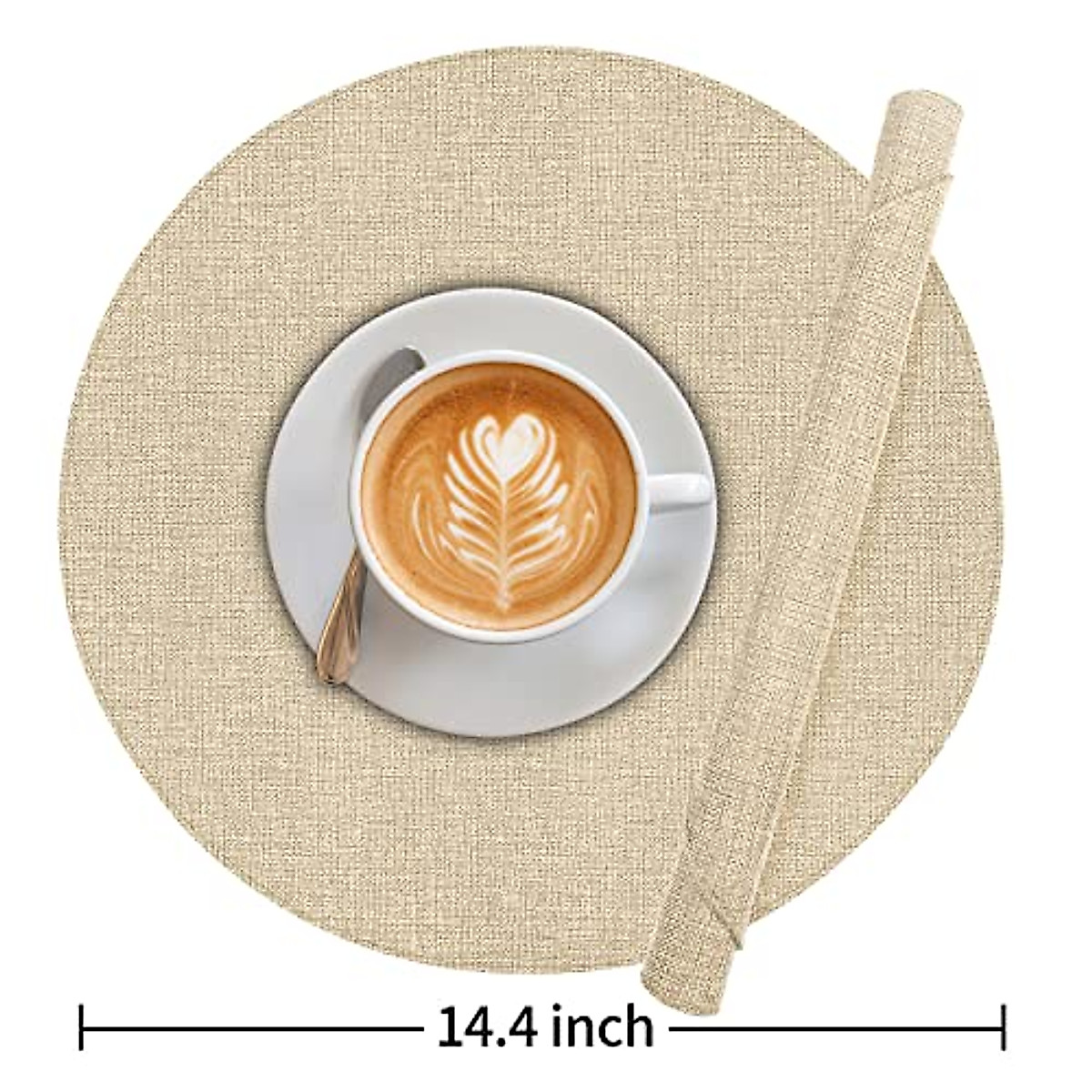 Senneny Round Burlap Placemats Set of 6, Reversible Burlap Jute Place Mats Set for Round Tables, Rustic Farmhouse Decoration for Fall Christmas Holiday Table Home, Light Linen