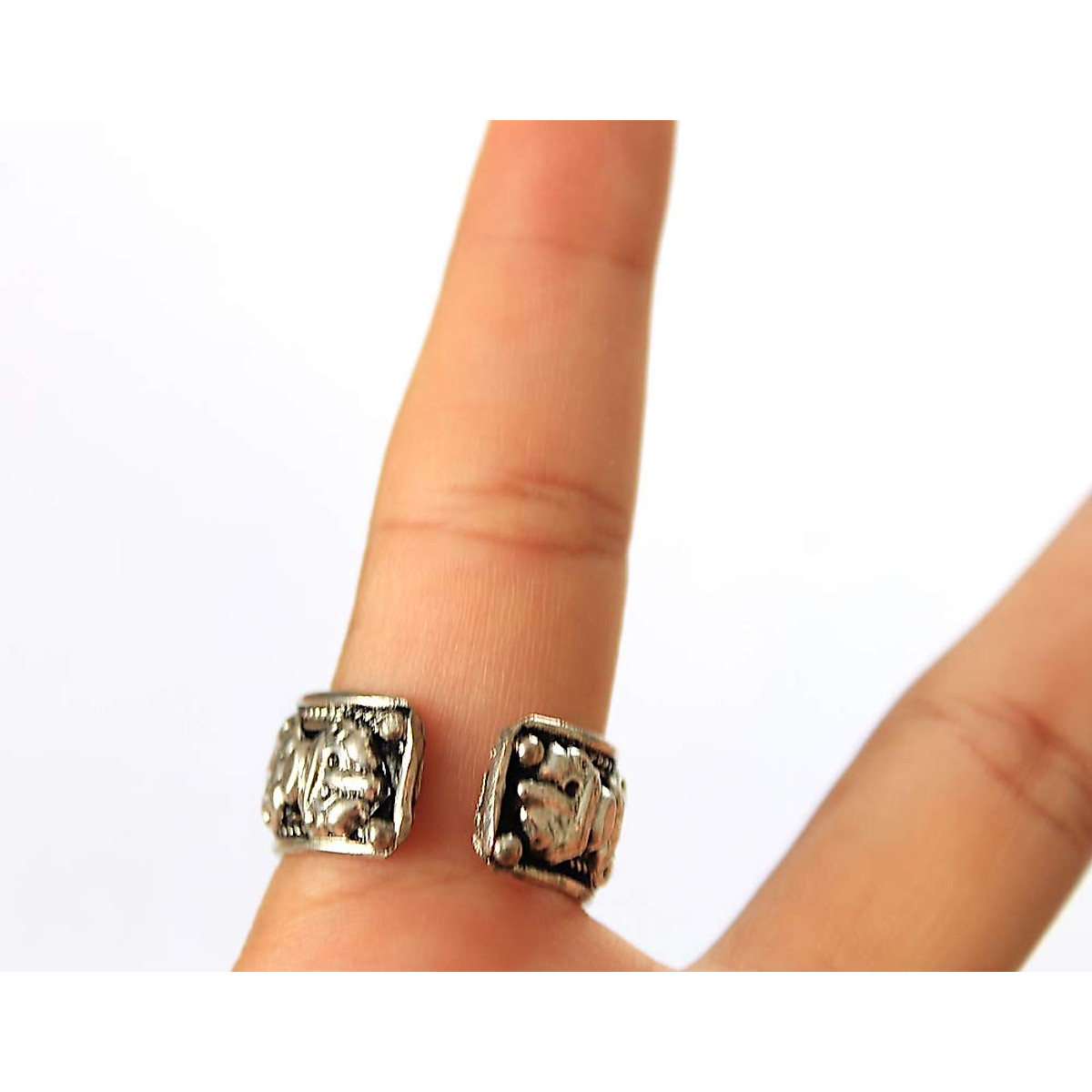 Bohemian Style Tibetan Om Adjustable Ring | Argentium Plated Stainless Steel Jewelry From Nepal