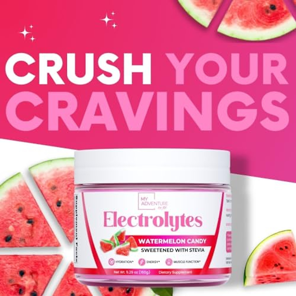 Zero Sugar - Watermelon Candy Electrolytes Powder - Refreshing Hydration - Caffeine Free Energy with All Natural Ingredients - Vegan, Keto and Paleo - Sugar Free Electrolytes Drink Mix - 30 Servings