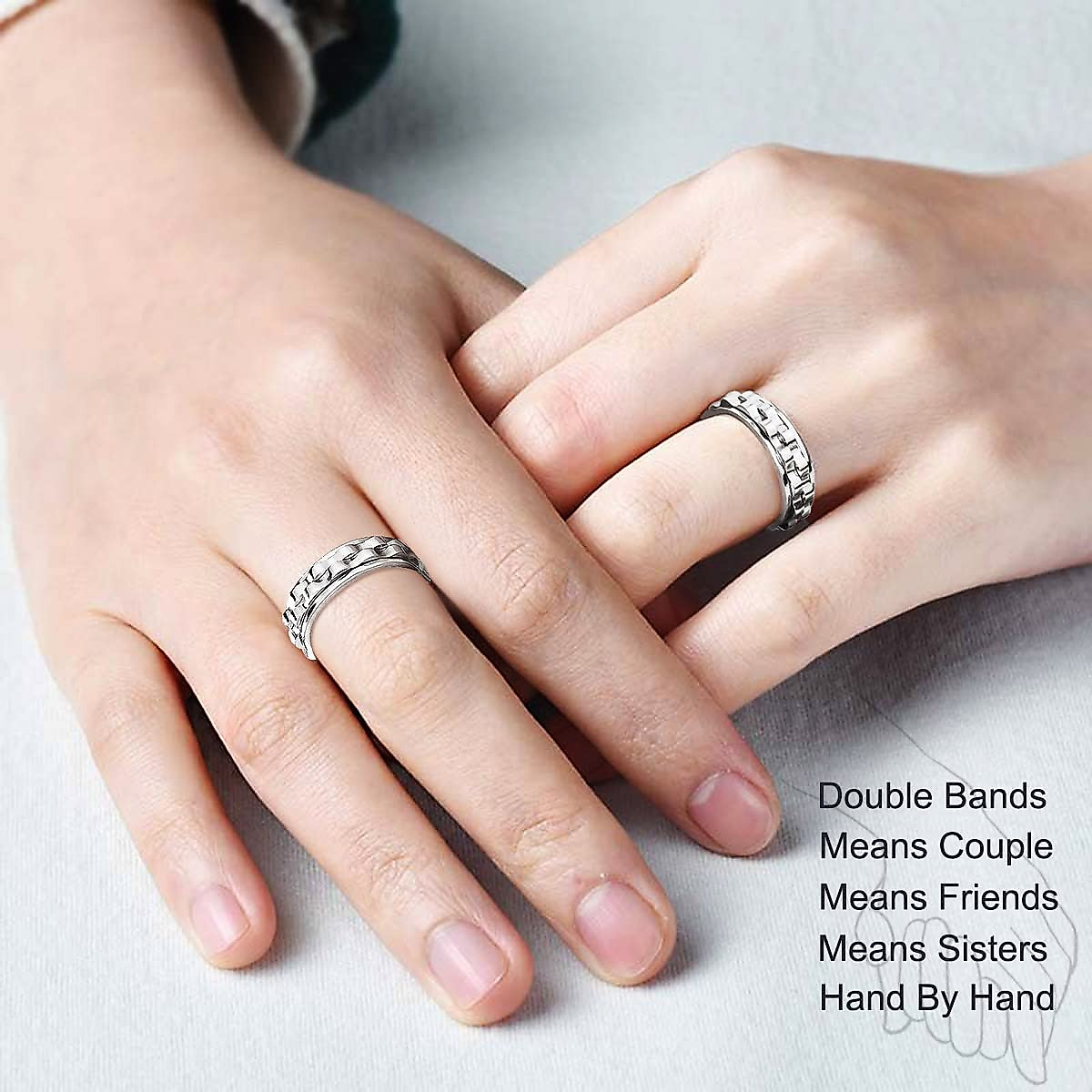 FLYUN Mens Ring Spinner Rings Fidget Anxiety Ring for Women Men Relief Ring Stress Ring Couples Double Bands Titanium Stainless Steel Size 6-11 (Spinner Ring-Double Band, 11)
