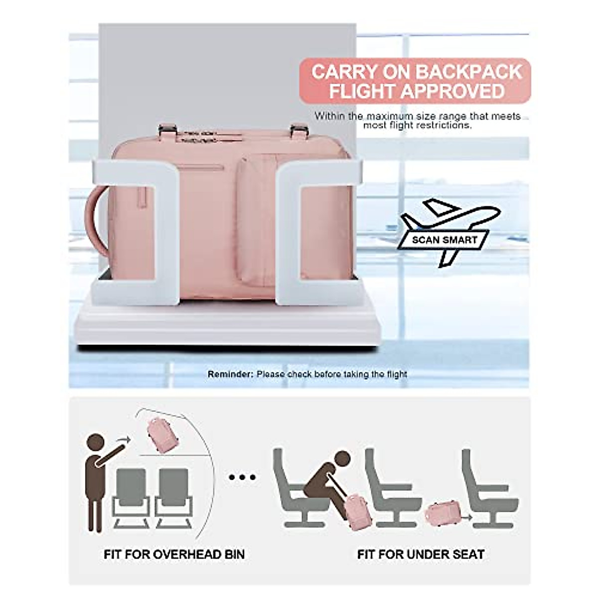 VGCUB Carry on Backpack,Large Travel Backpack for Women Men Airline Approved Gym Backpack Waterproof Business Laptop Daypack,Pink Large