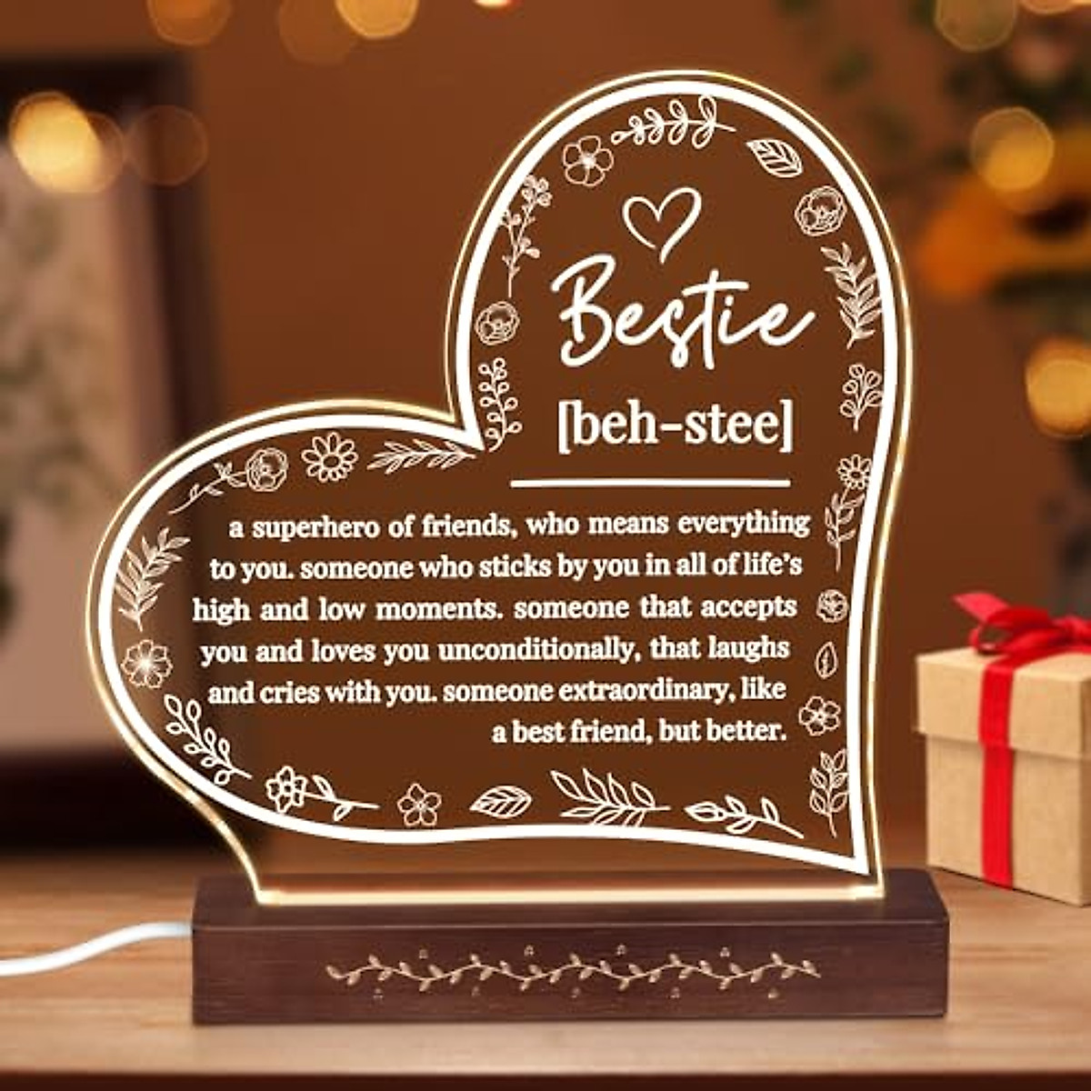 Weming Bestie Gifts for Women, Decorative Night Light Gifts, Sister Gifts, Bestie Birthday Gifts for Friends Coworker Workmates, Best Friendship Gifts for Christmas Thanksgiving Valentines Day,NL14
