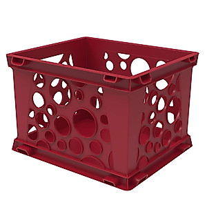 Storex Mini Crates – Stackable Small Storage Crates for Desktop Organization, 9 x 7.75 x 6 inches, School Red, 12-Pack (61593U12S)