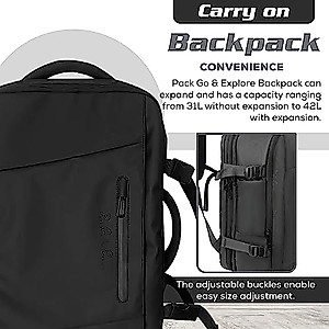 PACK GO & EXPLORE Travel Backpack, Personal Item Bag for Airlines, Travel Backpack for Women, Carry On Backpack, Laptop Backpack, Travel Backpack for Men, 18x14x8 inches Travel Bag (Black)