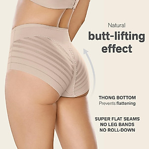 Leonisa Women's No Show Invisible Comfy Tummy Control Classic Panty,Nude,Small