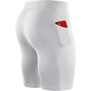 NELEUS Men's 3 Pack Running Compression Shorts with Pockets Dry Fit Professional Athletic Shorts,6072,Black,Grey,White,US M,EU L