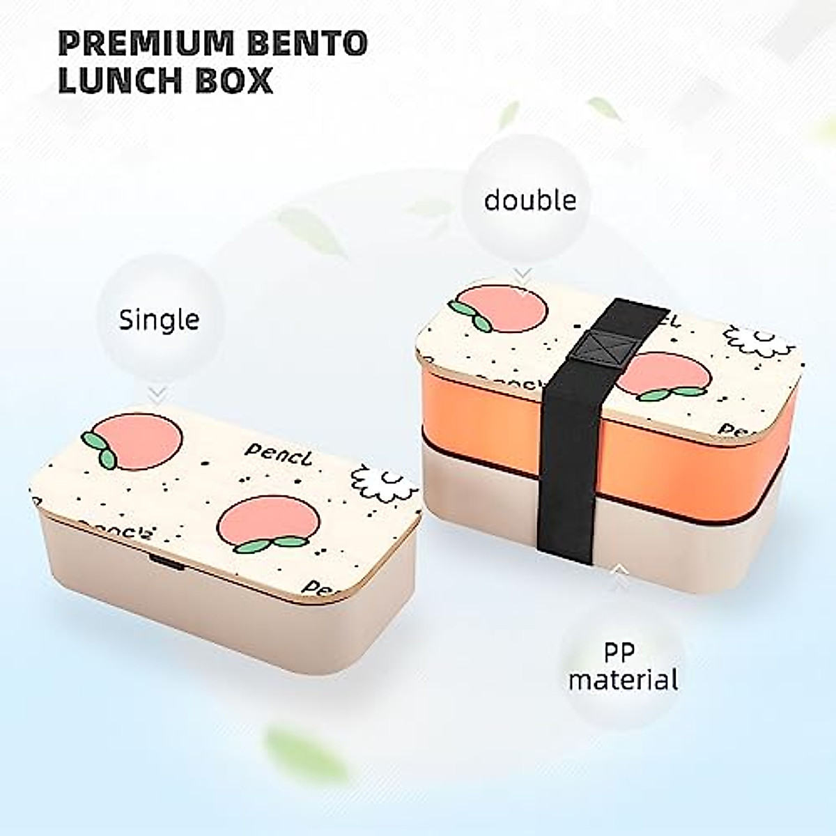 Peachy Cutie Adult Lunch Box, Bento Box, With Cutlery Set Of 3, 2 Compartments, Rectangular, Lunch Box For Adults