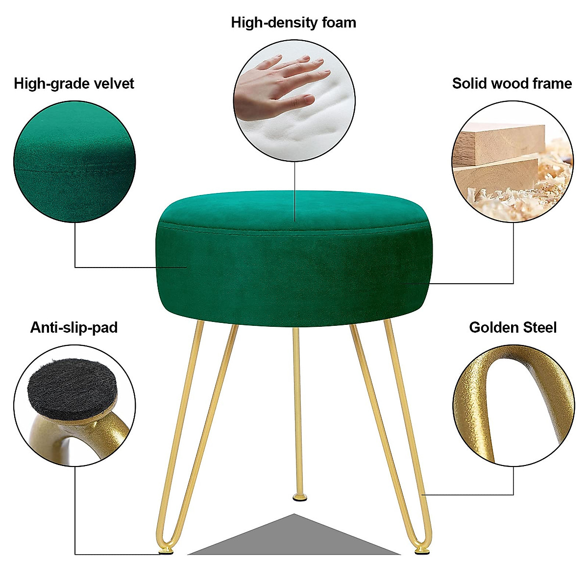 GERANT Multifunctional Vanity Stools - Velvet Round Ottoman Modern Dressing Stool -Upholstered Footrest Stool - Side Table Footstool with Golden Metal Leg for Living Room, Bedroom (Teal)