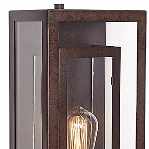 Possini Euro Design Double Box Modern Industrial Farmhouse Rustic Outdoor Wall Light Fixture Bronze 15 1/2" Clear Glass for Exterior Barn Deck House Porch Yard Patio Outside Garage Front Door