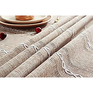Chassic Rustic Farmhouse Style Hemstitched Embroidered Linen Tablecloth, Wrinkle Resistant Washable Dining Room tablecloths for Rectangle Tables, 60 x 84 inches - Light Coffee