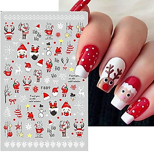 10 Sheets Christmas Nail Art Stickers Decals Self-Adhesive Pegatinas Uñas Holiday Kids Cute Red Xmas Snowflakes Tree Nail Supplies Nail Art Design Decoration Accessories