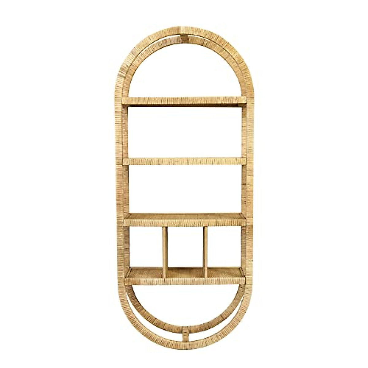 Creative Co-op DF2988 42" H Oval Rattan Wrapped 6 Compartments (Hangs Vertical or Horizontal) Wall Shelf, Beige