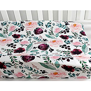 Baby Girls Boy Crib Bedding Changing Pad Cover Changing Table Pads (Pink Wine Floral)