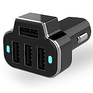 Aduro 4 Port Car Charger USB Adapter, 12V Fast Car Charger USB Adapter Power Station 5.2A/26W Output (Black)