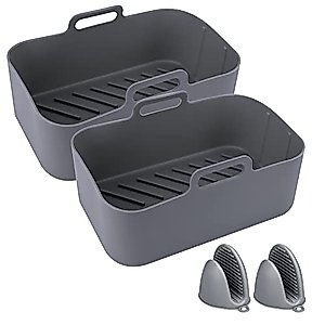 2PCS Air Fryer Silicone Pot for Ninja Foodi Dual DZ201 DZ401, Reusable Air Fryer Silicone Liners for Ninja 8QT with Mitts Basket Accessories