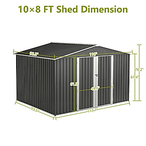 DHPM Outdoor Sheds 10FT x 8FT & Outdoor Storage Clearance, Metal Anti-Corrosion Utility Tool House with Lockable Door & Shutter Vents, Waterproof Storage Garden Shed for Backyard Lawn Patio