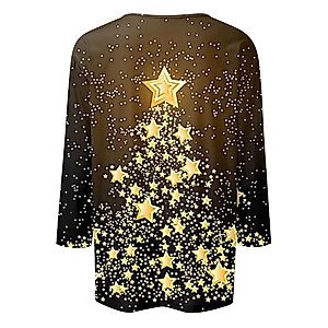 Christmas Womens Blouses Lined Pocket Christmas Basic Tops Crew Neck Tie Dye Christmas Women Tunic Tops Stretch Women's Flannel Shirts 04 Gold 3XL