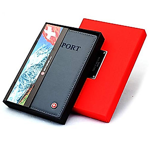 Sotania - Swiss Leather Passport and Credit Card Holder Case RFID Blocking Cover Travel Document Organizer Wallet Gift for Men, Women (Grey)