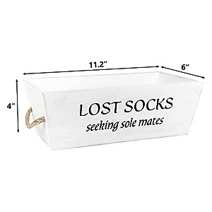 Lost Socks Basket for Laundry Room – White Laundry Basket, Wooden Farmhouse Laundry Hamper, Sock Bin, Laundry Room Storage Baskets for Shelves, Sock Basket from UpTrend Design