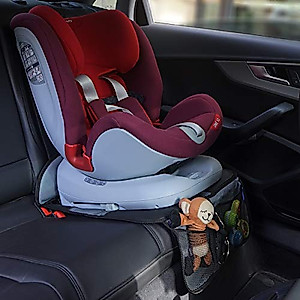 INFANZIA Car Seat Protector with Thickest Padding - Auto Seat Cover Mat for Baby Child Car Seats, Waterproof 600D Fabric, PVC Leather Reinforced Corners & 2 Large Pockets for Handy Storage, Gray