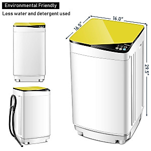 Giantex Full-Automatic Washing Machine Portable Washer and Spin Dryer 7.7lbs Capacity Compact Laundry Washer with Built-in Barrel Light Drain Pump and Long Hose for Apartments Camping (White & Yellow)