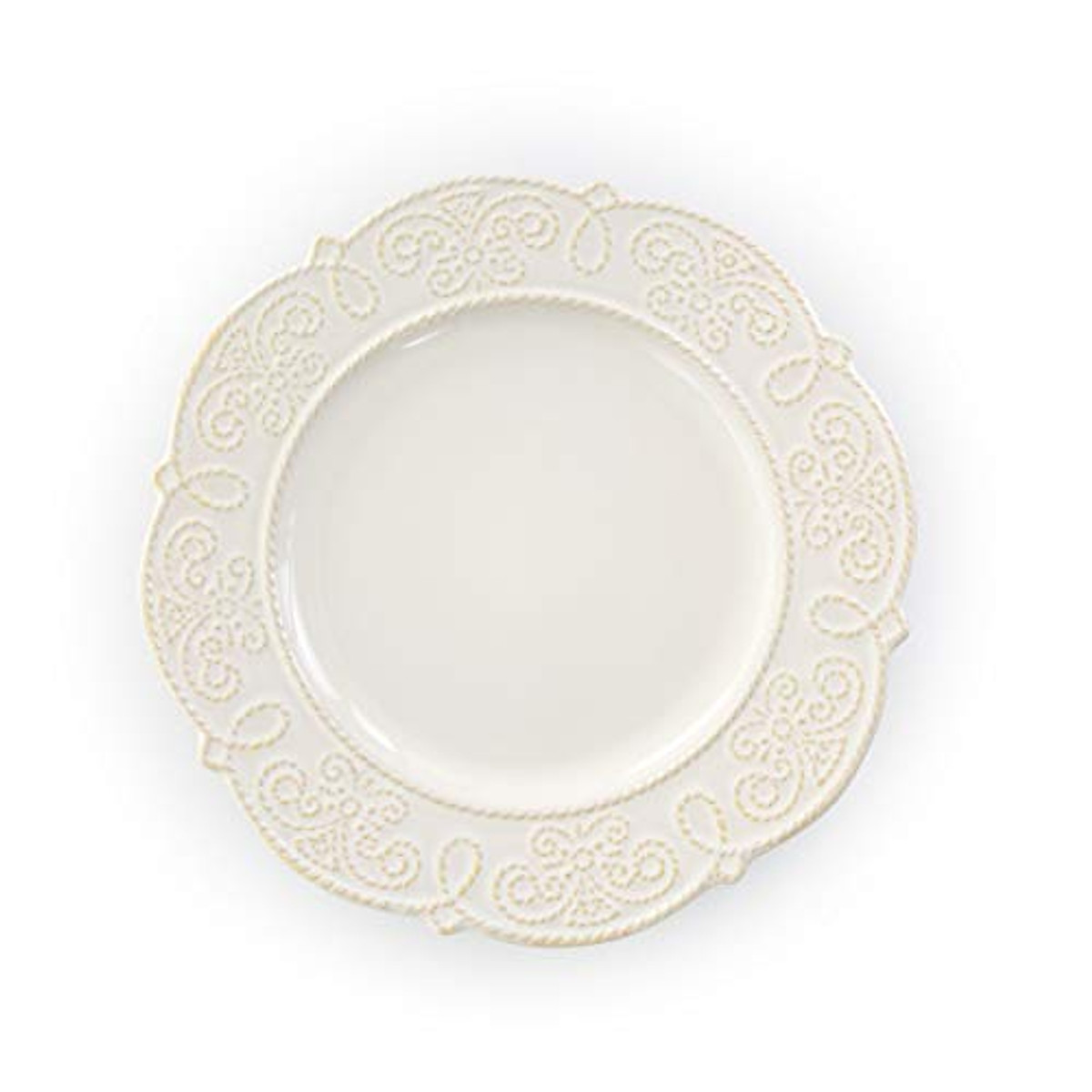 Elama Round Decorated Stoneware Scallop Embossed Dinnerware Dish Set, 16 Piece, Luna