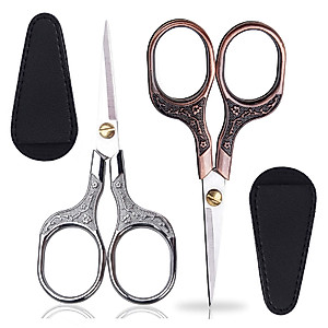 2pcs Vintage Stainless Steel Cuticle Precision Embroidery Scissors Beauty Grooming for Nail, Facial Hair, Eyebrow, Eyelash, Nose Hair, Moustache, Manicure Crochet Threading Tool