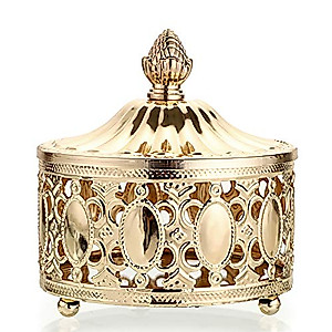 Hipiwe hollow out Metal Jewelry Box with Lid - Gold Mirrored Jewelry Trinket Organizer Ring Earrings Necklace Home Decor Storage Box, Chest Keepsake Gift Box for Women Girls
