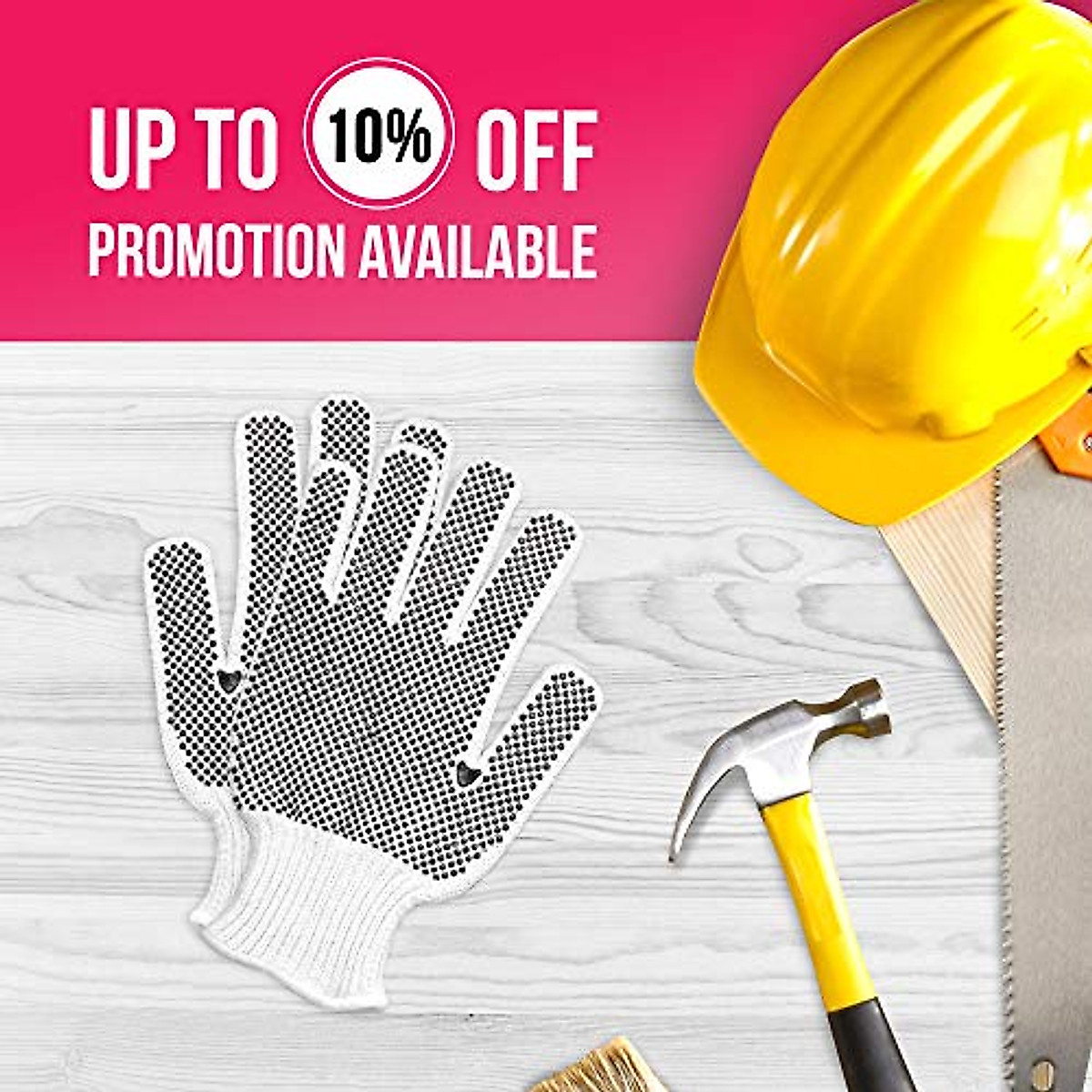 ABC String Knit Gloves with Grip Dots 10'', Pack of 24 White Work Cotton Gloves with Polyester Materials, Reusable PVC Dotted Working Gloves, Safety Work Gloves for Industrial Work