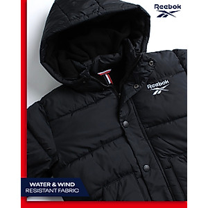 Reebok Boys' Winter Coat - Heavyweight Quilted Puffer Snow Parka - Weather Resistant Ski Jacket for Boys (8-20), Size 14-16, Premium Black