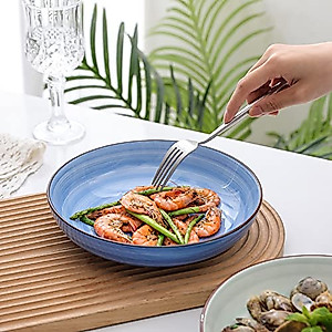 Selamica Porcelain 26 Ounce Salad Pasta Bowls, 8 inch Wide and Shallow Serving bowls, Microwave & Dishwasher Safe, Sturdy & Stackable, Set of 6, Gradient Color