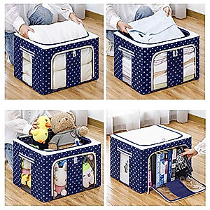 Storage Bags For Clothes 26.42gal 2Pcs Foldable Storage Cubes Boxes With Lids Sturdy Zipper Clear Window and Reinforced Handles for Blanket Clothing Sweater Pillow Underbed Storage Bags (23.6''×16.5''×15.7'', Blue)