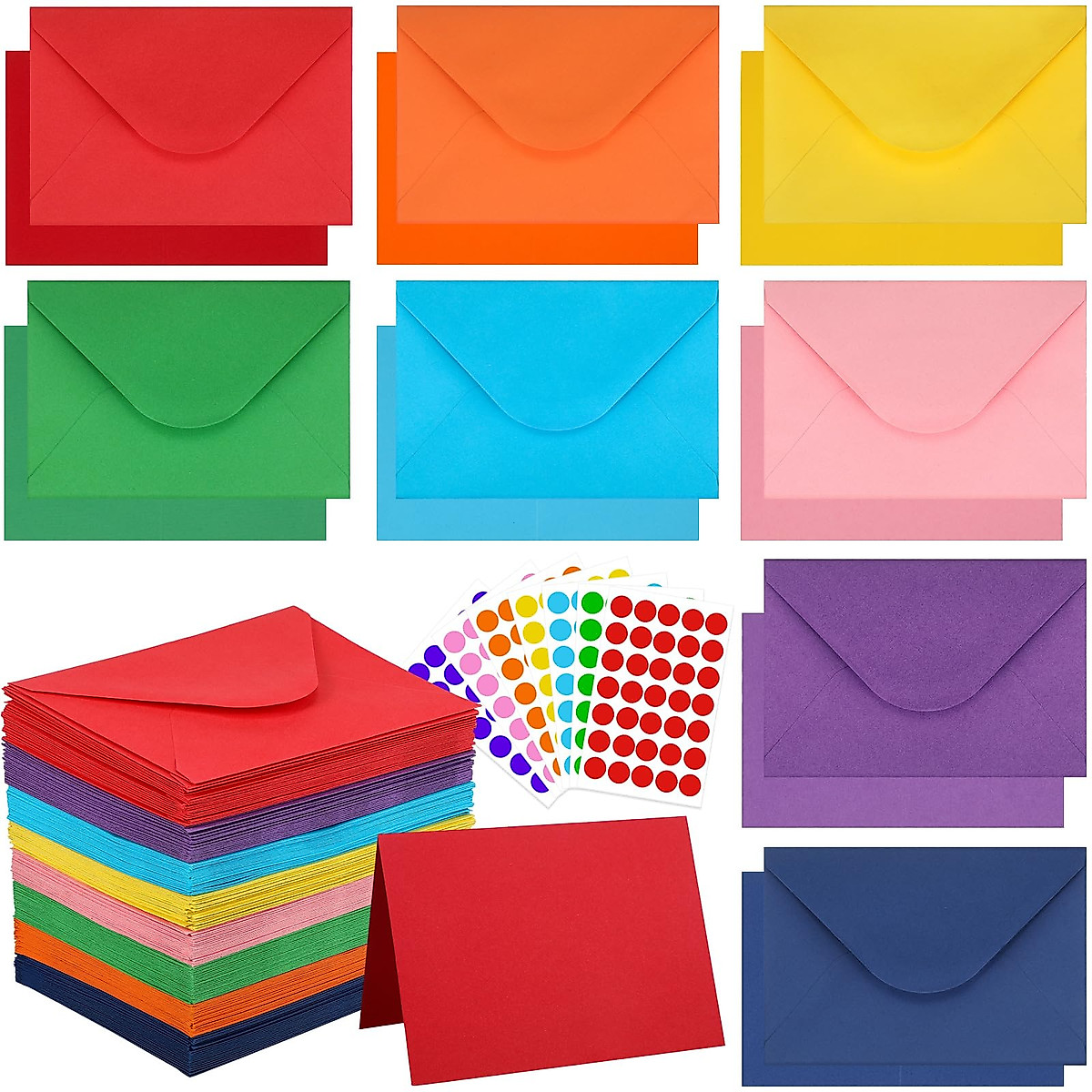 Yeaqee 200 Pack Blank Cards with Envelopes and Stickers Thank You Note Cards Self Adhesive Envelopes Blank Greeting Cards Small Envelopes Stationary Set Card Making(Rainbow Colors)