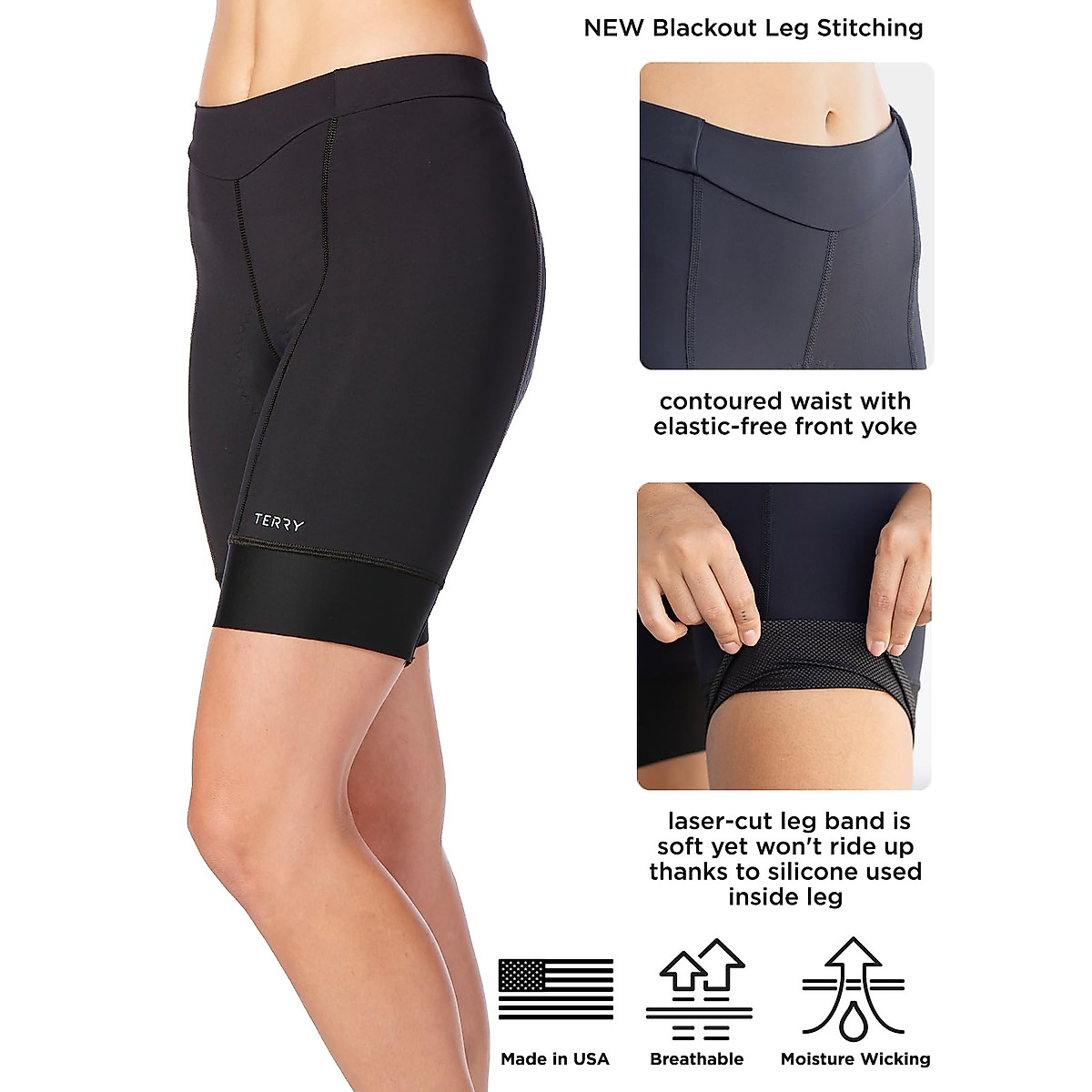 Terry Bike Shorts Women Padded, Bella Prima Cycling Shorts 8.5" Black Cycling Shorts for Women with Padding Silicone Leg - Blackout, Large