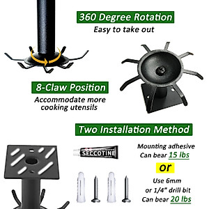 2PCS Utensil Under Cabinet Holder, Takemay 360° Rotating Stainless Steel Kitchen Utensil Holder with 8 Hooks,Top and Wall Mounted Utensil Hanger Rack for Hanging Utensils, Knives, Mugs, Spatulas, Pots