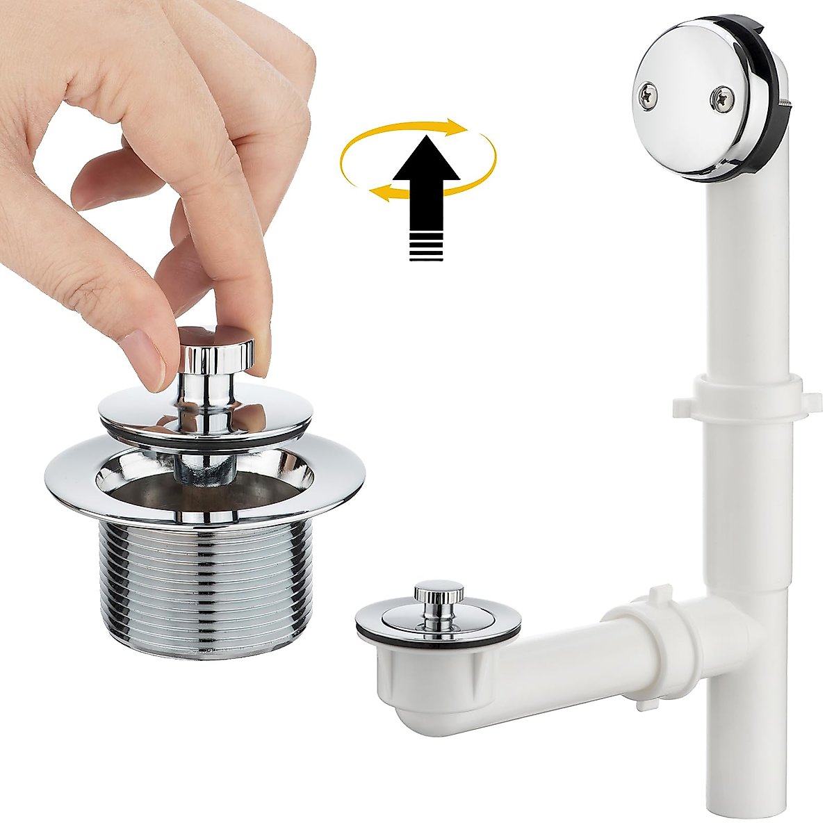 (1 Pack) Yariwiz 1-1/2" Polished Chrome Bathtub Tub Drain Kit Bath Waste Overflow Drain Tube Assembly with Universal Lift & Turn Bathtub Drain and Overflow Faceplate Polished Chrome