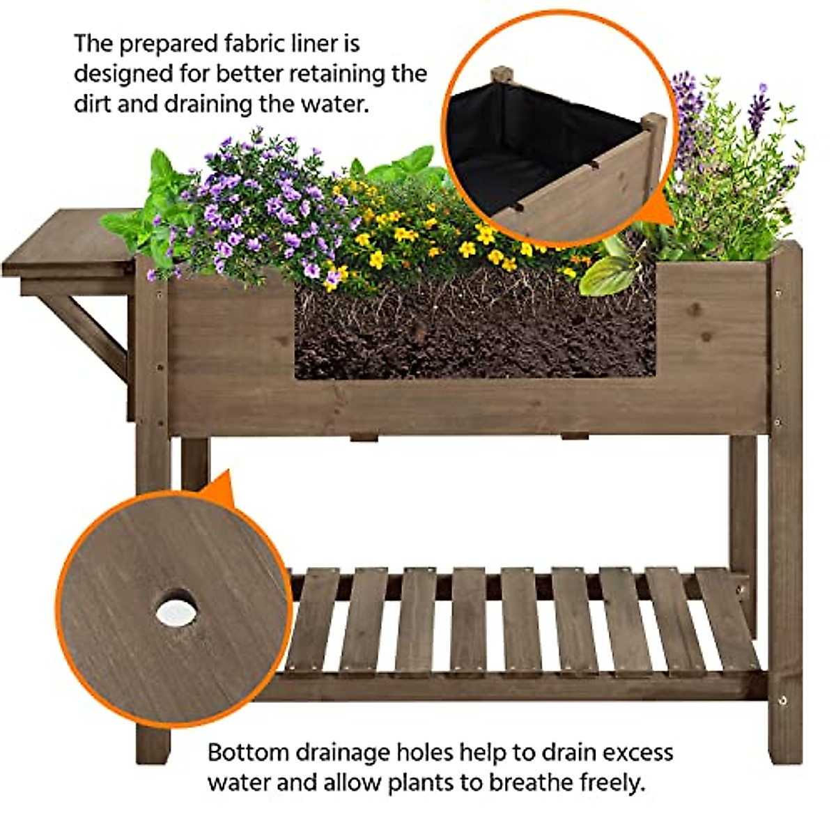 Yaheetech 49x22x32in 8 Pockets Raised Garden Bed Elevated Wood Planter Box Stand with Foldable Side Table and Storage Shelf for Herb/Vegetables/Flowers