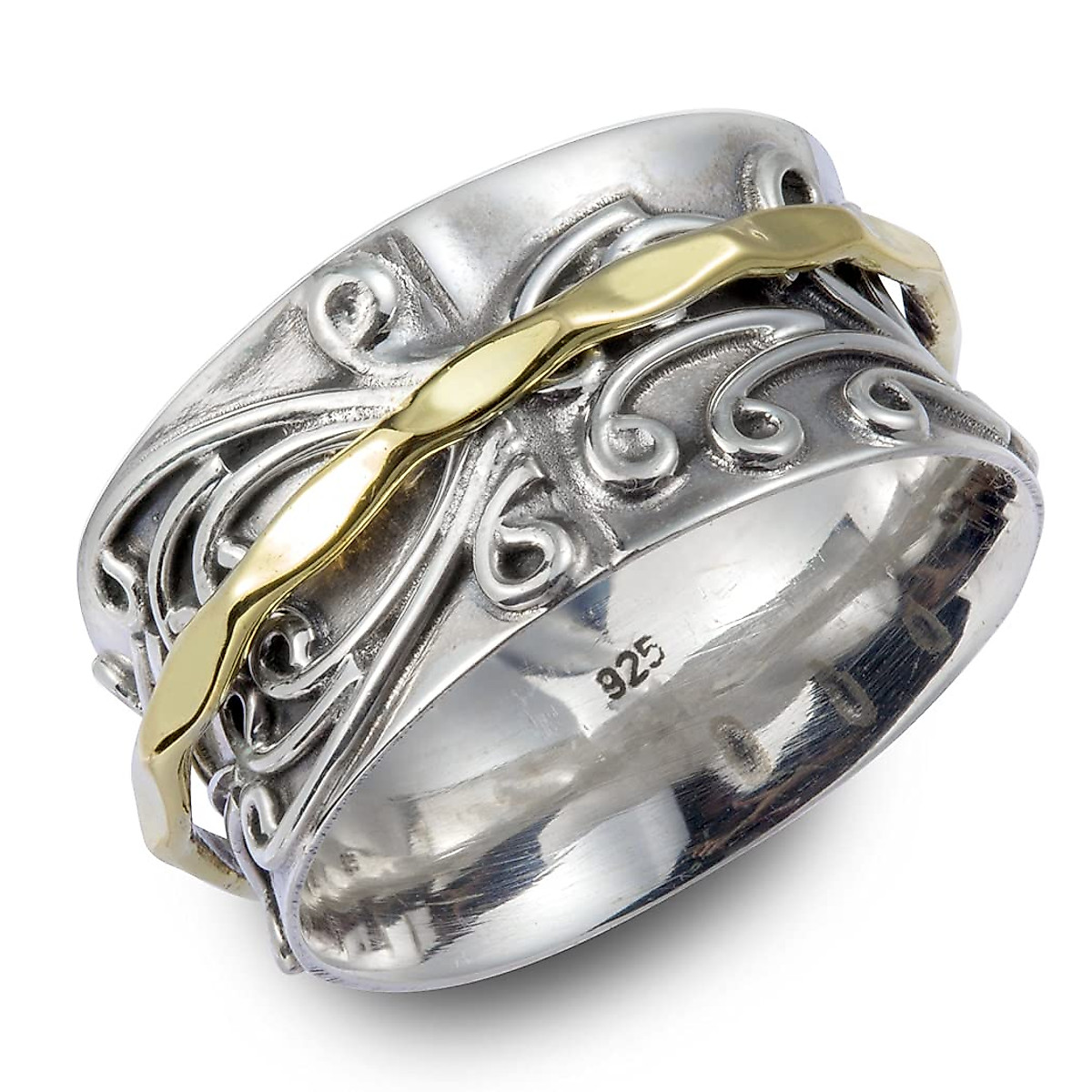 ENERGY STONE 925 Sterling Silver Radha Meditation Spinner Ring (US05) (8.5)