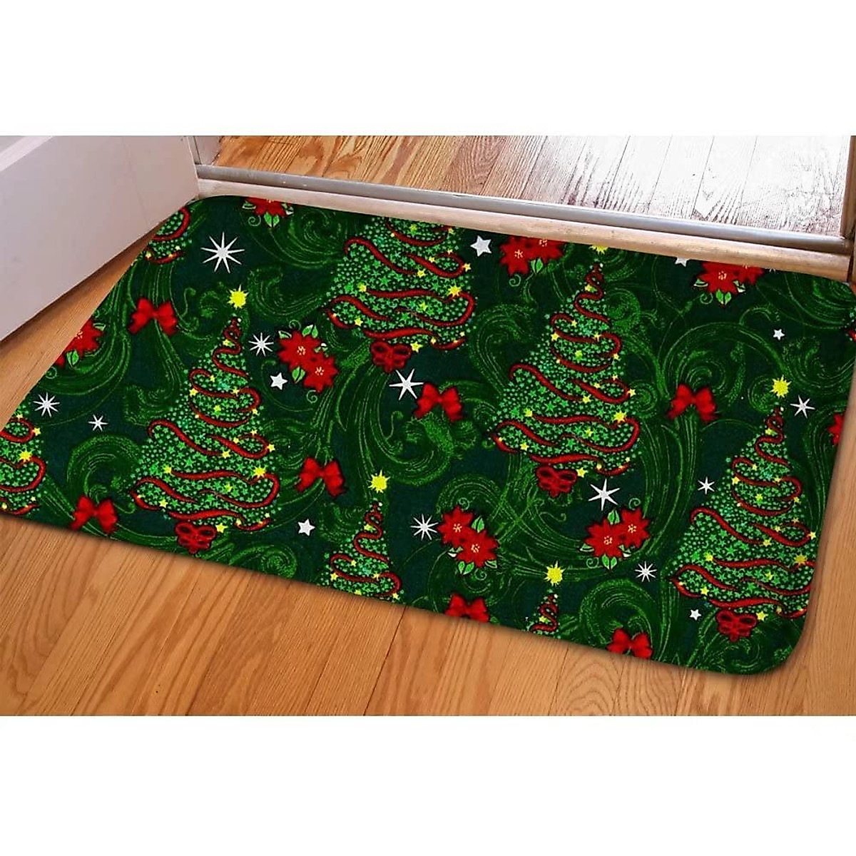 Dellukee Christmas Trees Doormats Green Indoor Outdoor Funny Non Slip Durable Washable Home Decorative Door Mats Rugs for Entrance Bedroom Bathroom Kitchen, 23 x 16 Inches