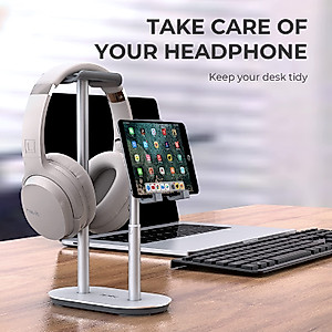 havit Cell Phone and Gaming Headset Stand, Headphone Holder, Adjustable Phone Stands, Aluminum Desktop Headphone Holder for Desk, for 0.55'' Thick Smartphone Kindle Tablet