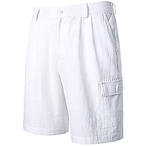 JOTOOK Men's Cotton Linen Shorts Casual Elastic Waist Shorts Summer Beach Shorts with Pocket Fashion Style Shorts 3X-Large White
