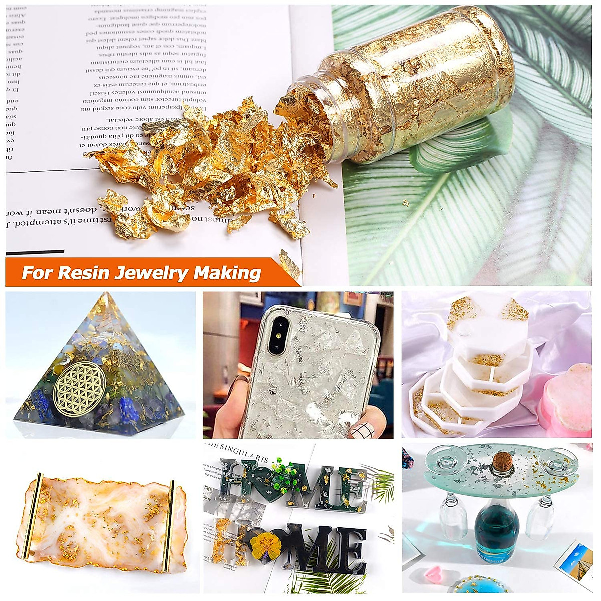 Gilding Flakes Set,Gold Foil Flakes for Resin,3 Bottles Metallic Foil Flakes for Resin Jewelry Making,Nails,Painting Art,Crafts and Slime(Gold, Silver, Copper Colors)