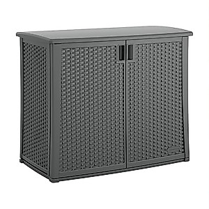 Suncast Lockable Outdoor Cabinet Storage for Patio, Garden and Backyard, 97 Gal, Cool Gray