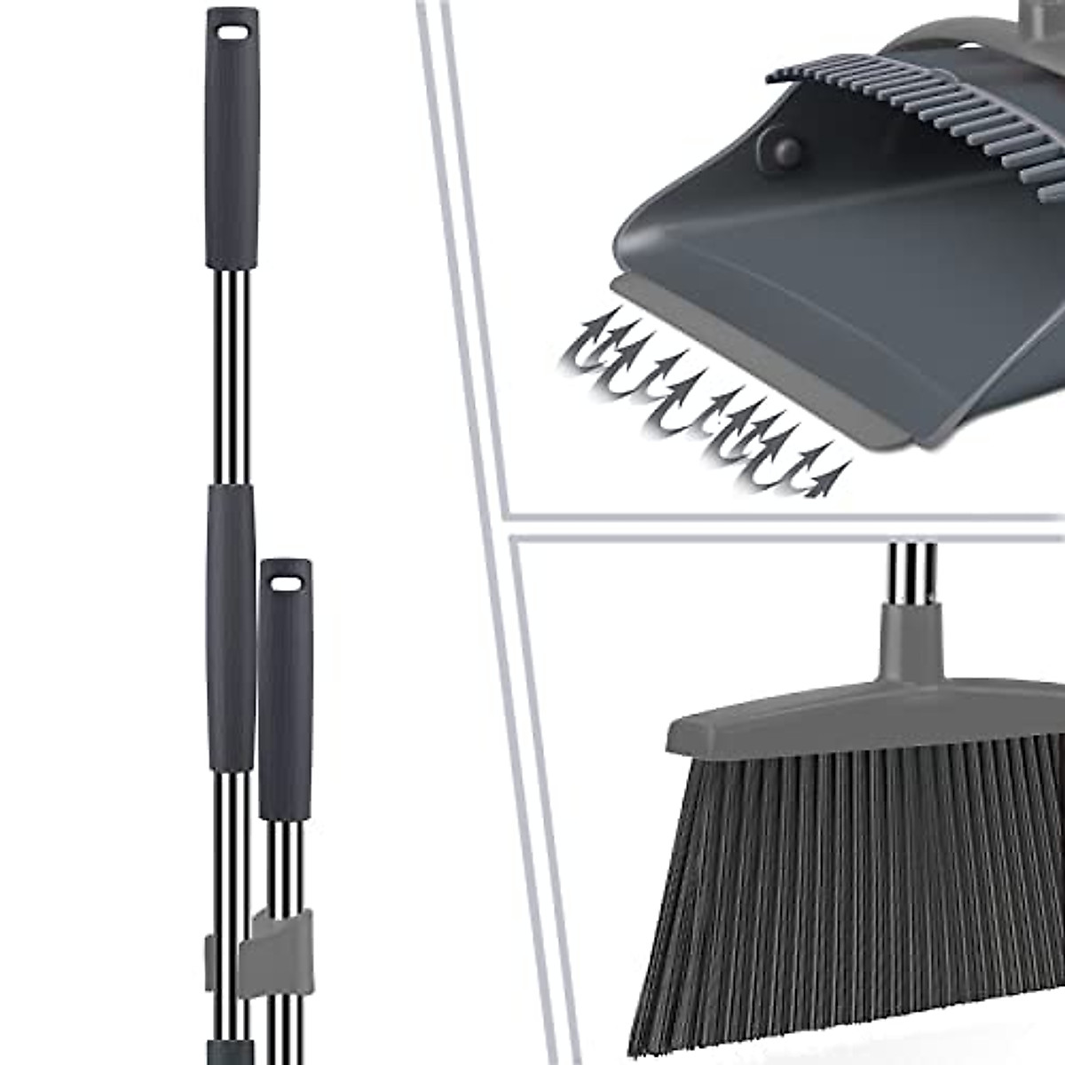 kelamayi New Upgrade Broom and Dustpan Set, Broom and Dustpan Set for Home, Broom Dustpan Set, Broom and Dustpan Combo for Office, Stand Up Broom and Dustpan (Gray)
